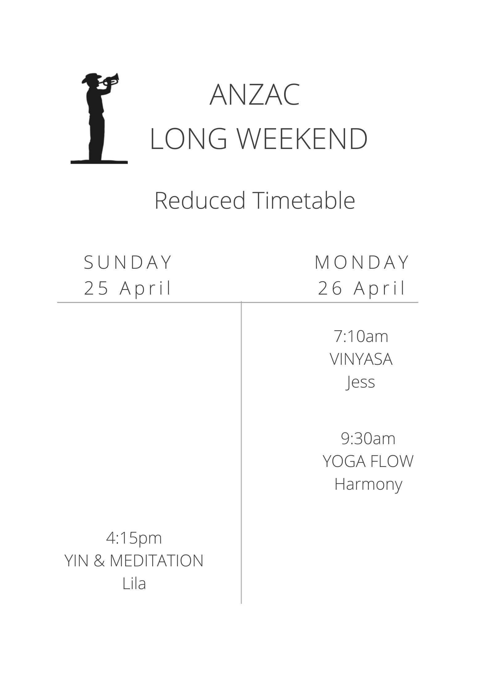 ANZAC 2021 - LONG WEEKEND REDUCED TIMETABLE
